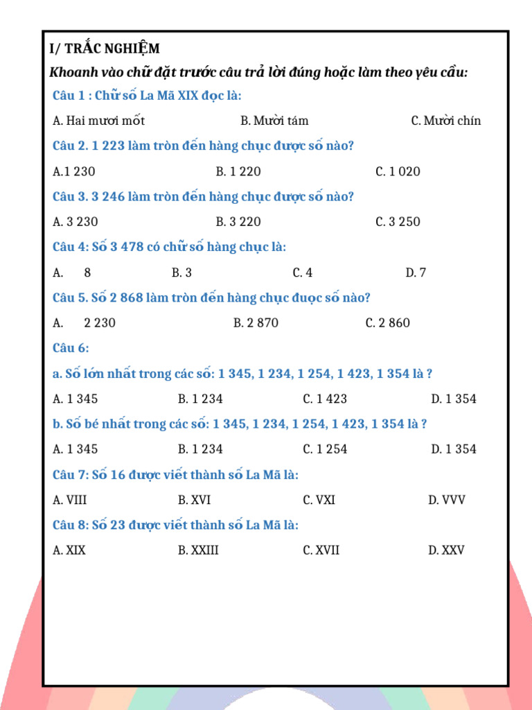 Khoanh Vào CH Đ T TR Ccâutr Liđúnghoclàmtheoyêucu:: I/ TR C Nghi M | PDF