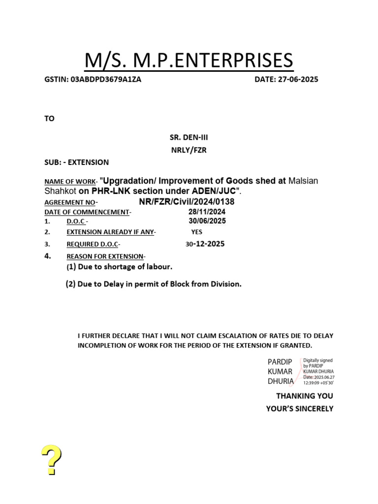 M/S. M.P.Enterprises: Upgradation/ Improvement of Goods Shed at On PHR ...