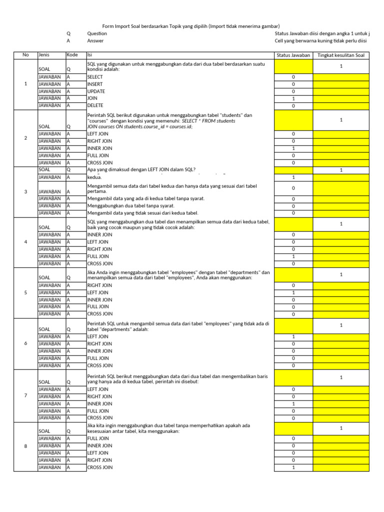 Panduan Import Soal SQL dan Jawaban | PDF