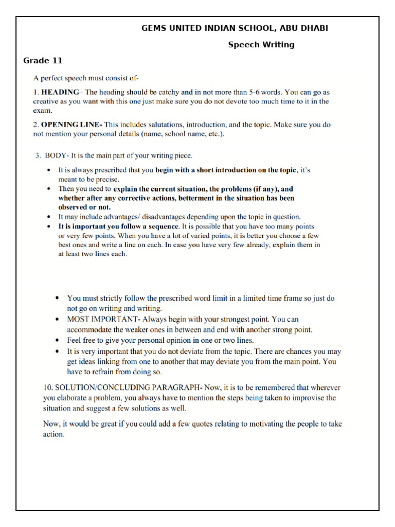 Speech Writing-Grade 11 | PDF