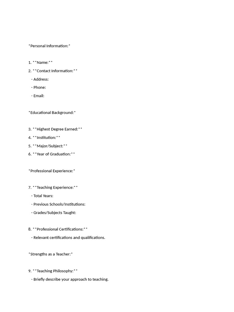 Teacher Job Form | PDF