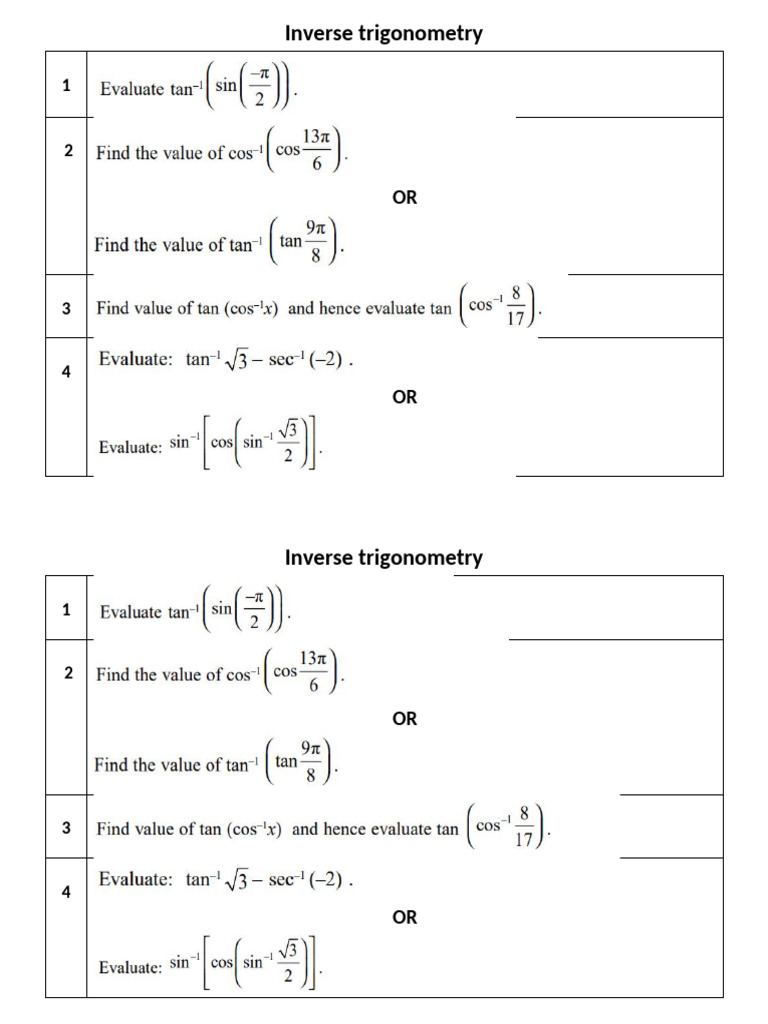 Inverse Trigonometry TEST | PDF