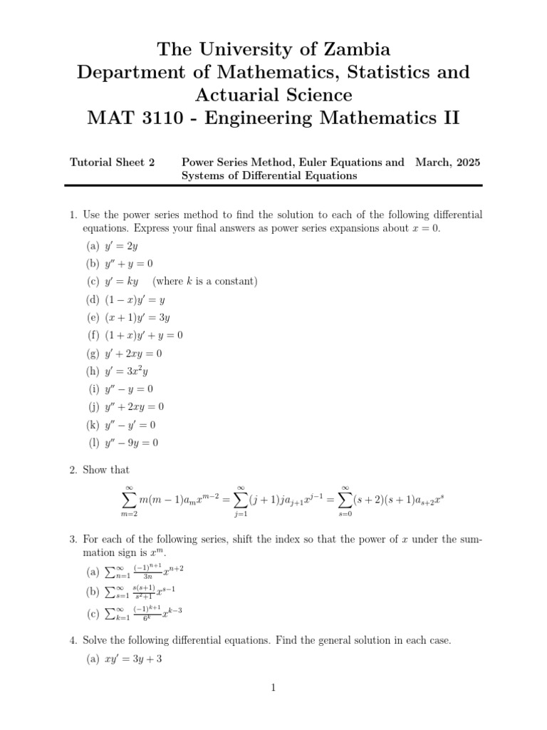 MAT 3110 Tutorial Sheet 2 2024 25 | PDF | Eigenvalues And Eigenvectors | Equations