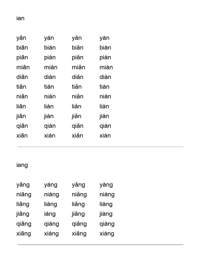 Chinese Phonetics: Iang and Variants | PDF