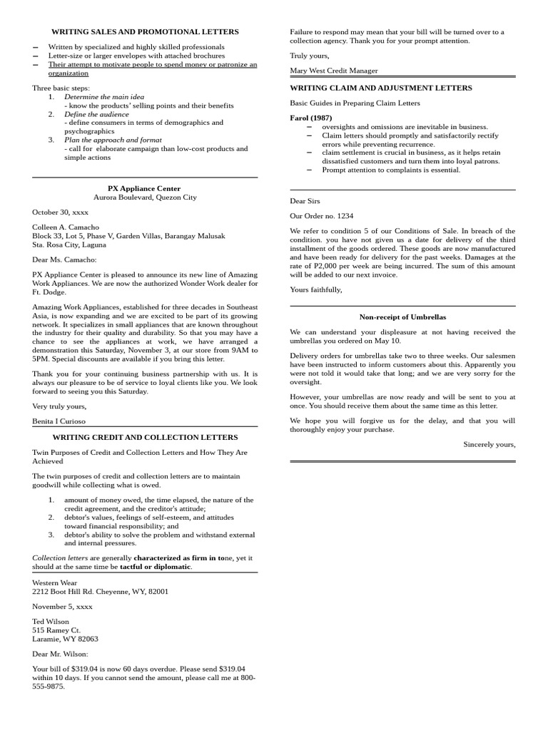 Writing Sales and Promotional Letters | PDF