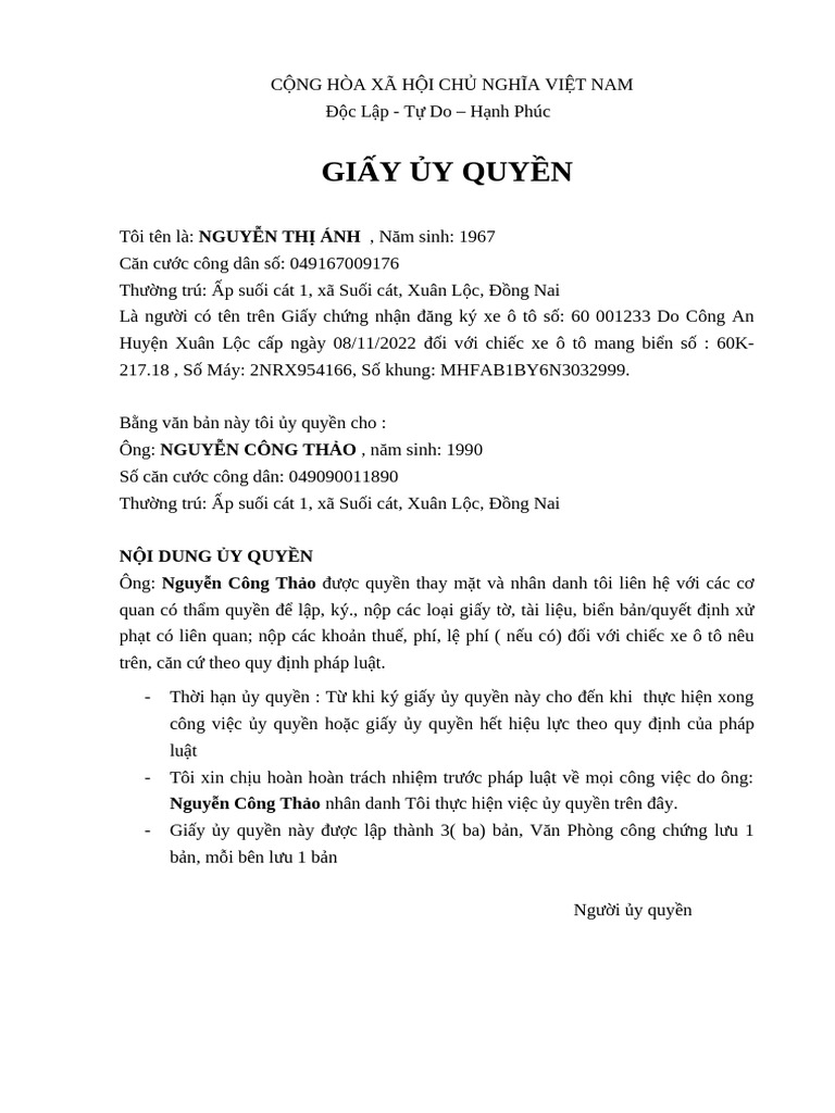 Giay Uy Quyen Xe Oto | PDF