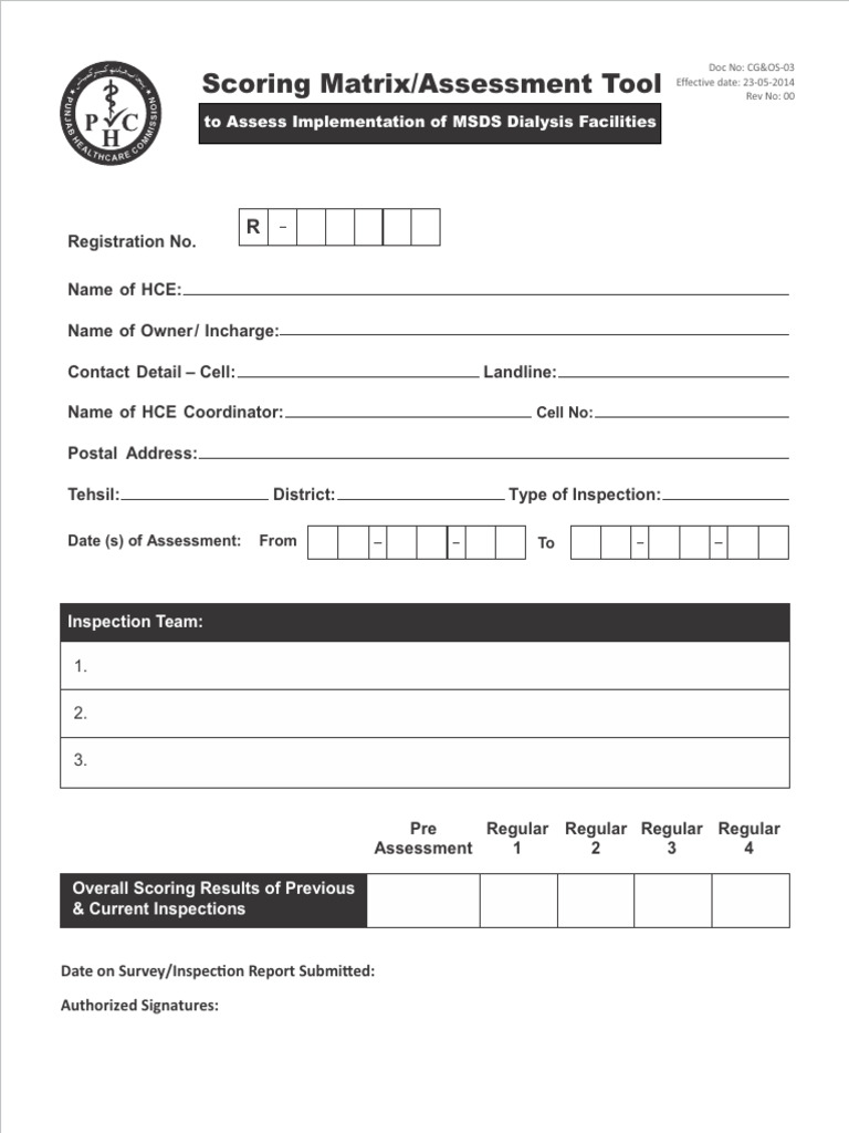 Scoring Matrix Check List MSDS Dialysis Facilities-150324 | PDF ...