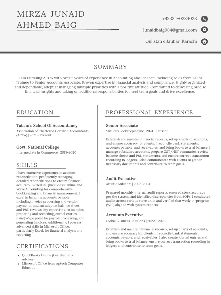 ACCA Trainee with Accounting Expertise | PDF | Bookkeeping | Accounts ...
