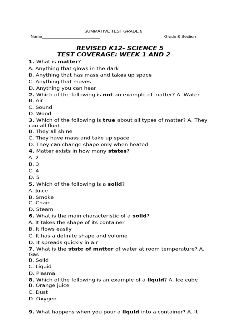 Revised Summative - Science 5 | PDF | Gases | Thermometer
