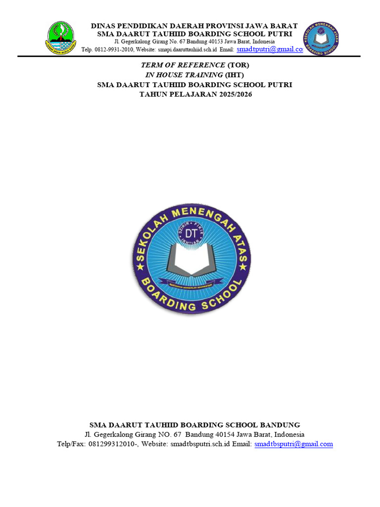 Tor in House Training Sma Dtbs Putri T.A. 2025-2026 | PDF