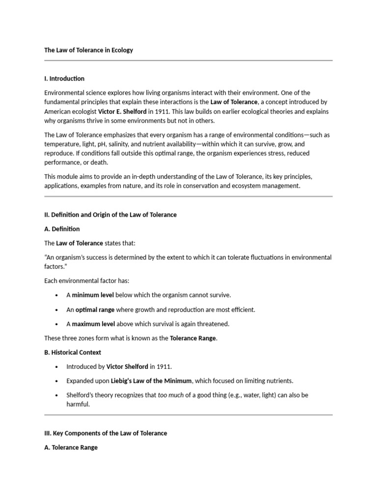 The Law of Tolerance in Ecology | PDF | Climate Change | Ecology