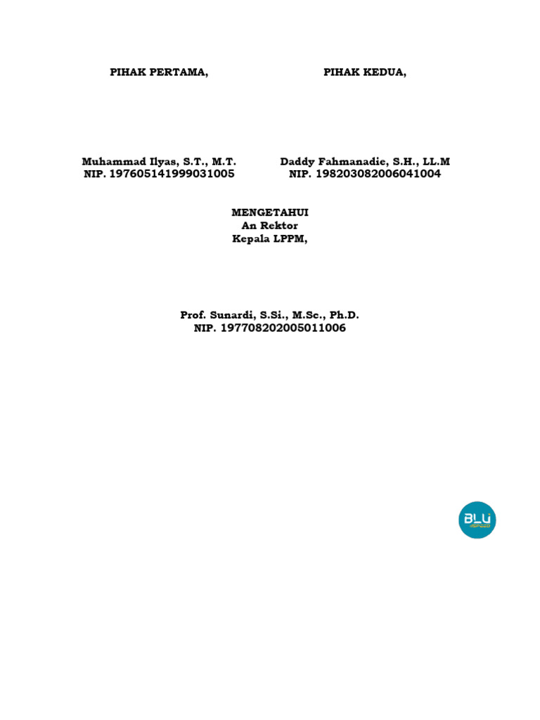 Pihak Pertama, Pihak Kedua | PDF