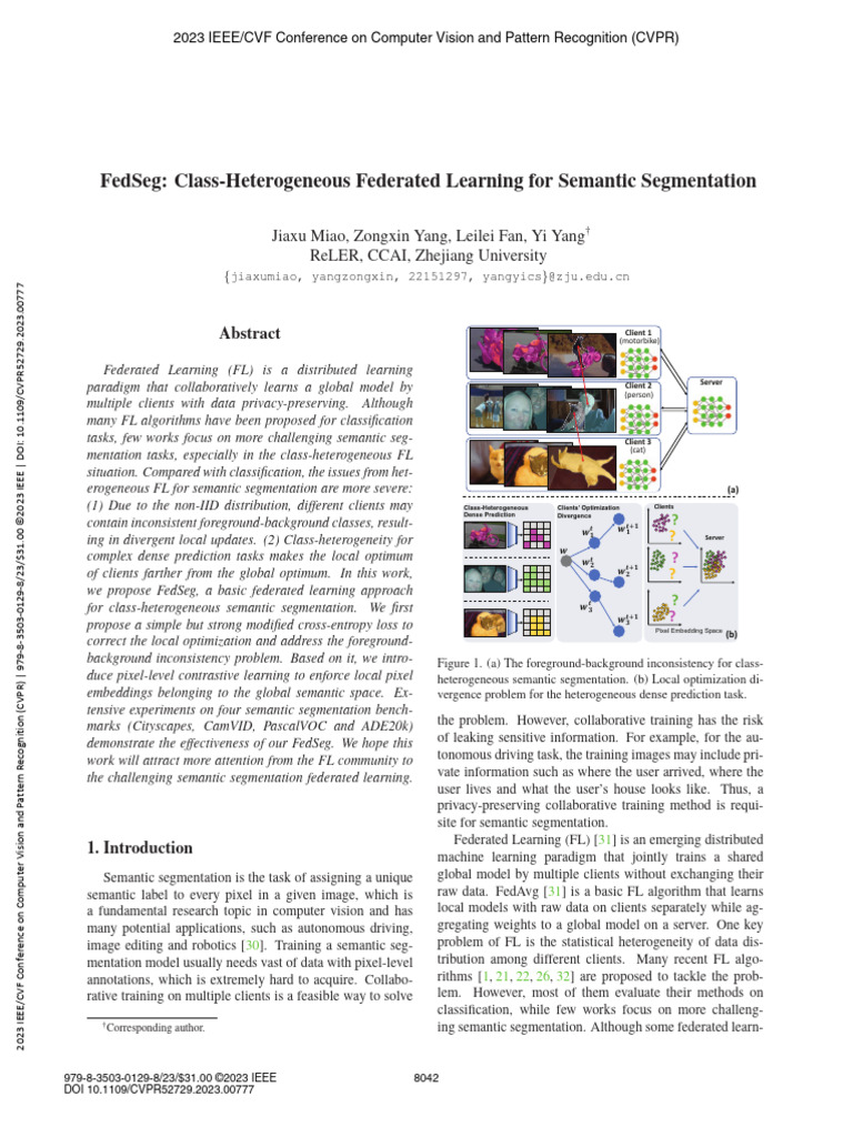 27 2023 FedSeg Class-Heterogeneous Federated Learning For Semantic Segmentation | PDF | Image ...