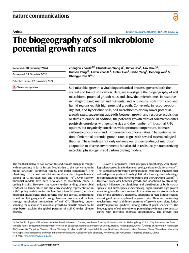 The Biogeography of Soil Microbiome Potential Growth Rates | PDF | Soil ...