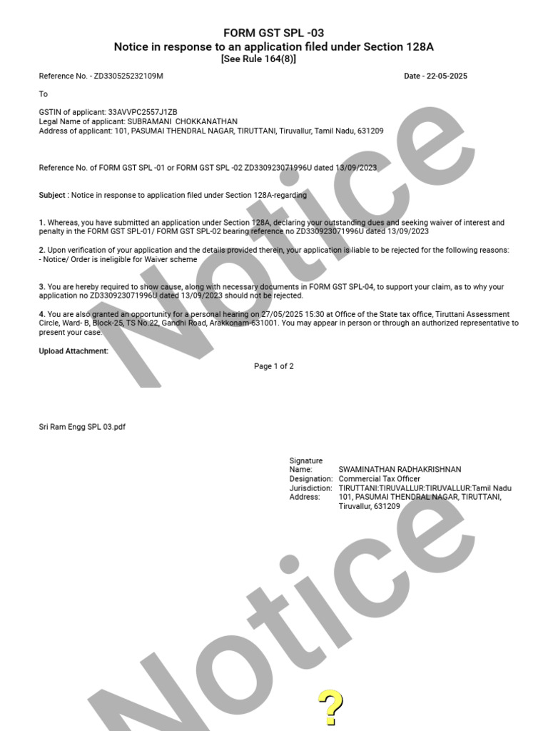 GST Notice for Application Rejection | PDF