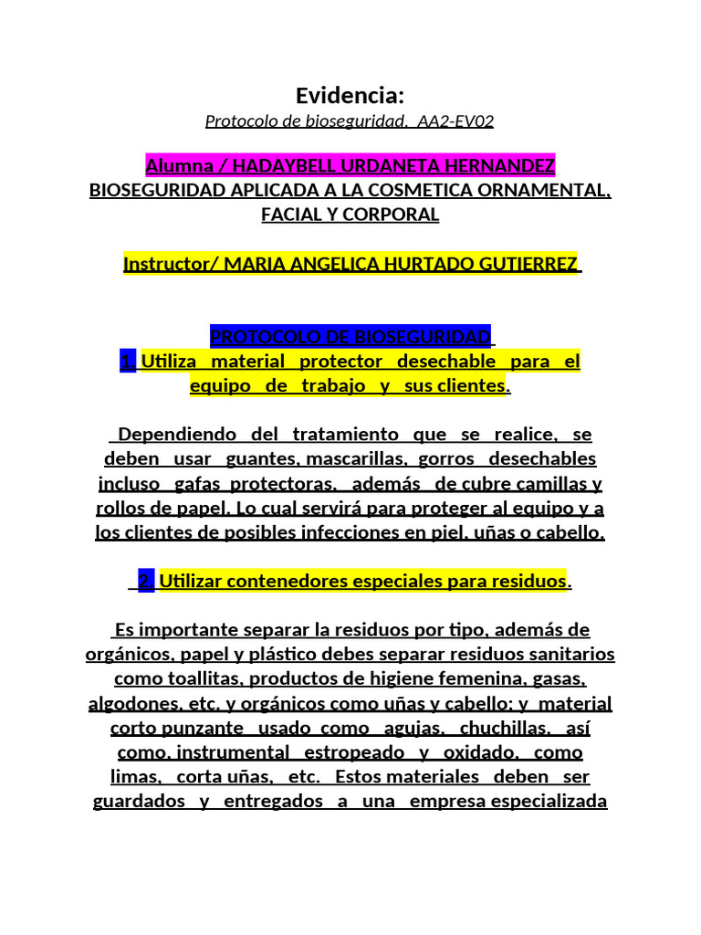 Protocolo de Bioseguridad. AA2-EV02 | PDF | Agua