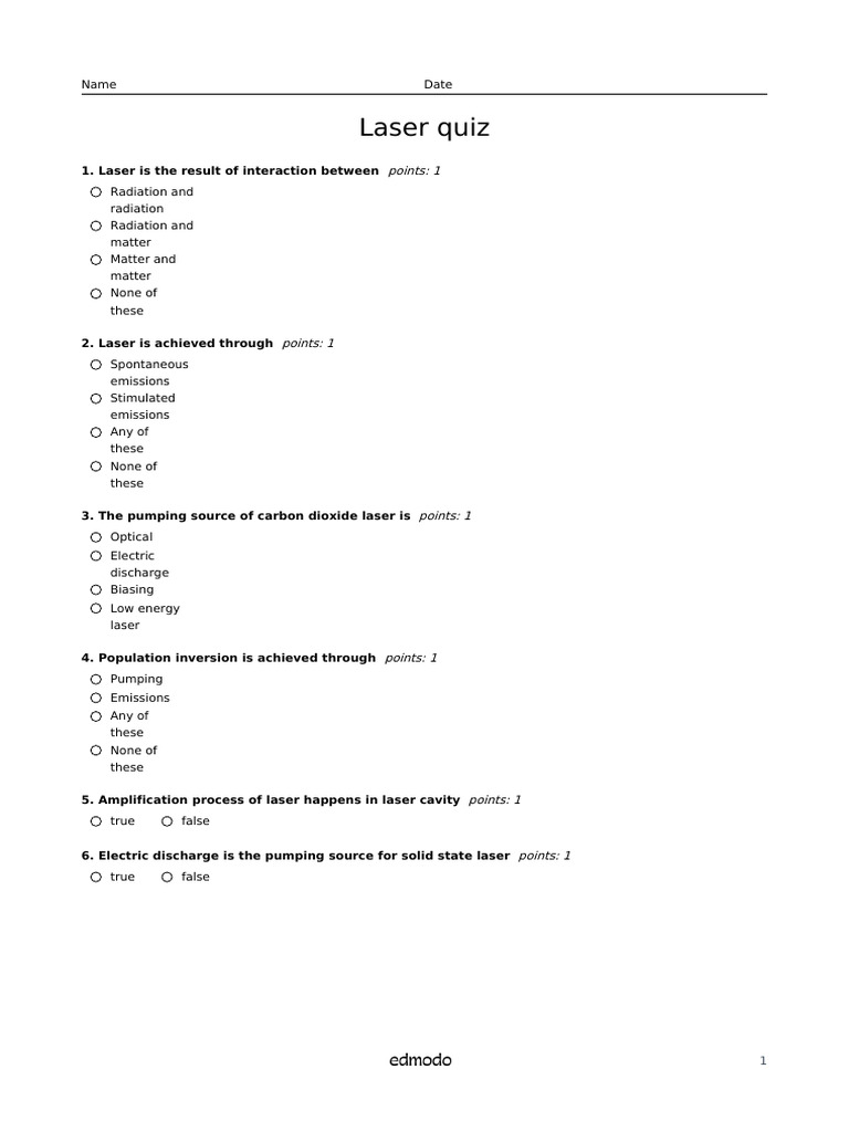 Laser Quiz: Test Your Knowledge | PDF