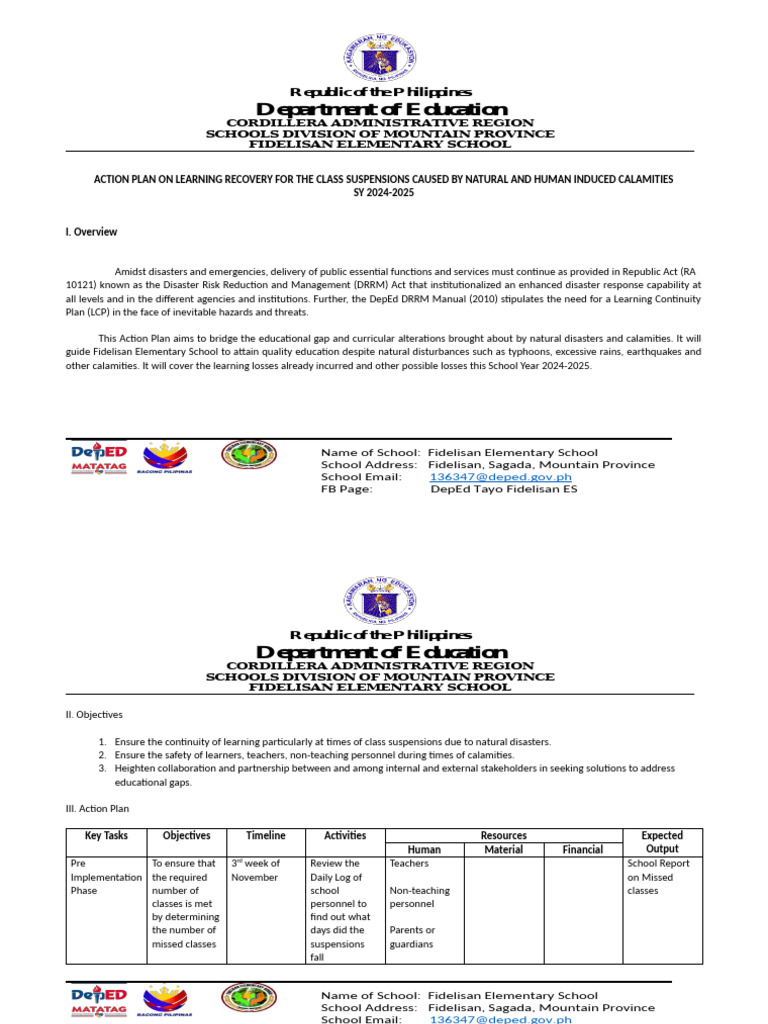 Learning Recovery Action Plan 2024-2025 | PDF | Risk | Emergency Management
