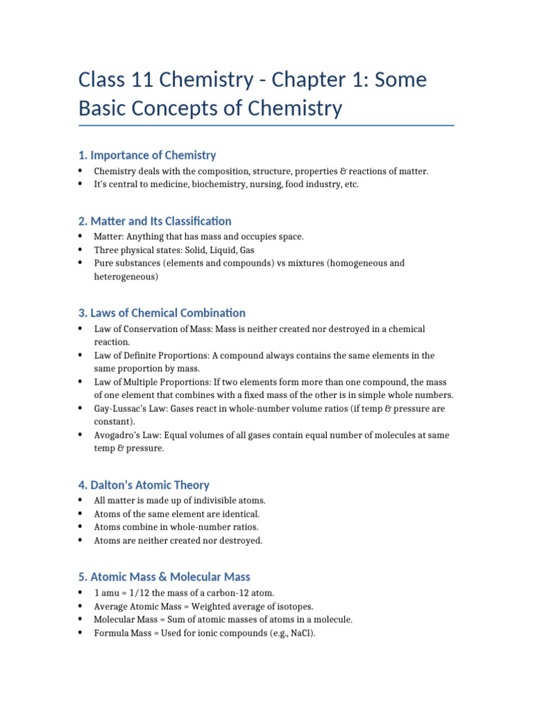 Chapter 1 Basic Concepts of Chemistry Notes | PDF | Mole (Unit) | Chemistry