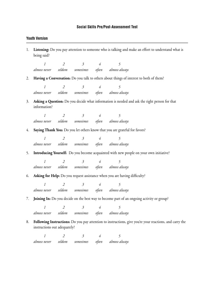 Youth Social Skills Assessment Test | PDF | Empathy | Anger