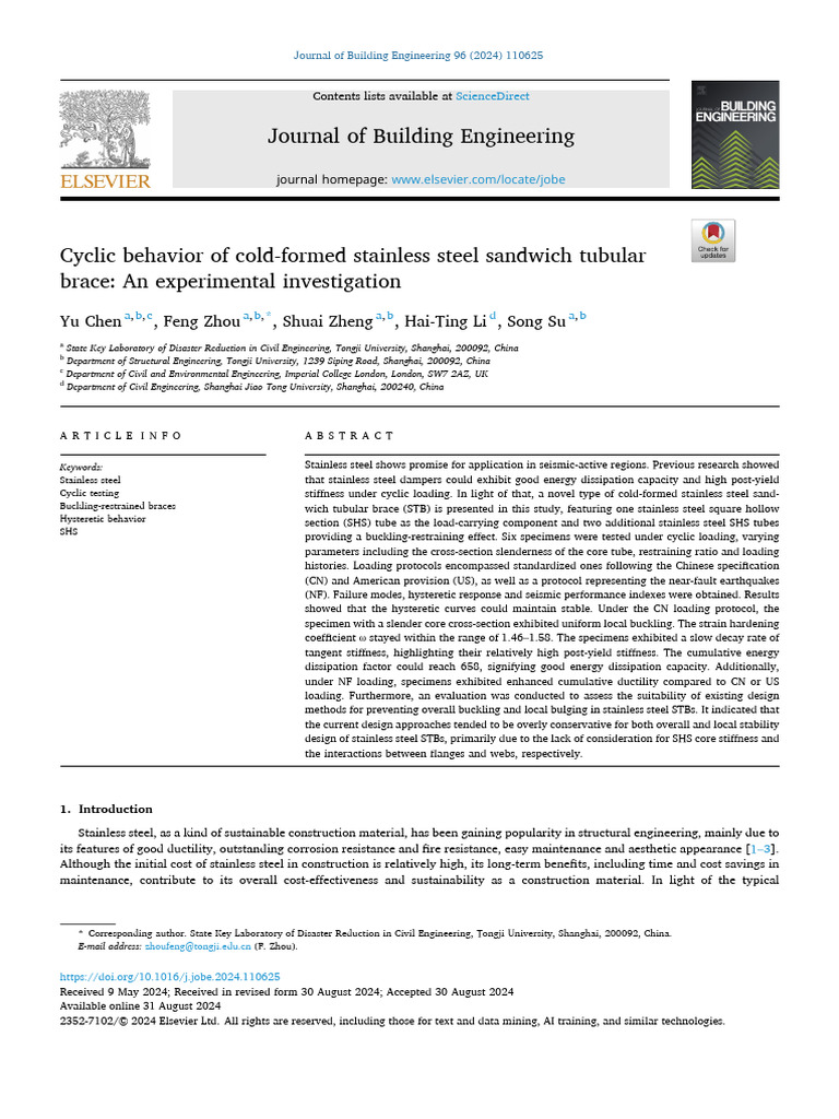 Cyclic Behavior of Cold-Formed Stainless Steel Sandwich Tubular | PDF ...