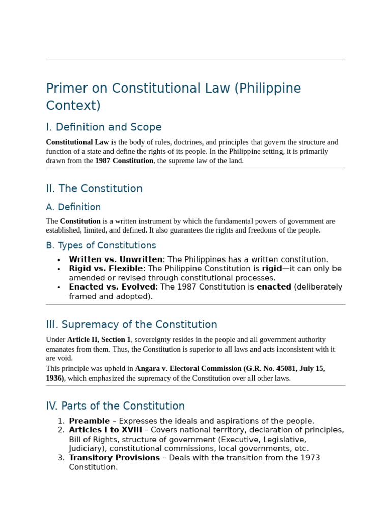 Primer On Constitutional Law (Philippine Context) | PDF | Constitution | Justice