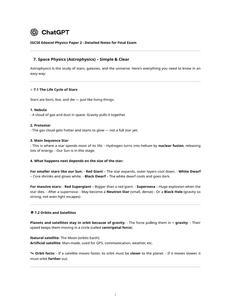 IGCSE Physics: Space Physics Notes | PDF | Stars | Redshift