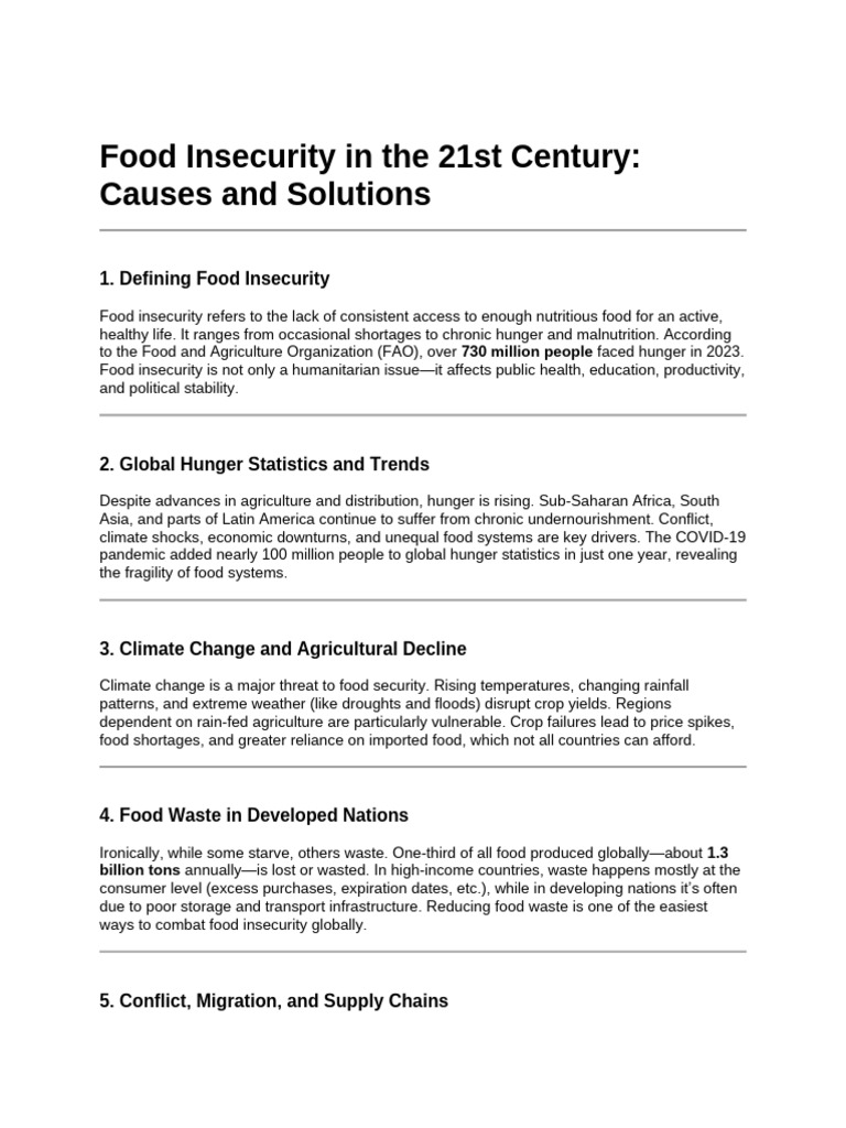 Food Insecurity in The 21st Century - Causes and Solutions | PDF | Food ...