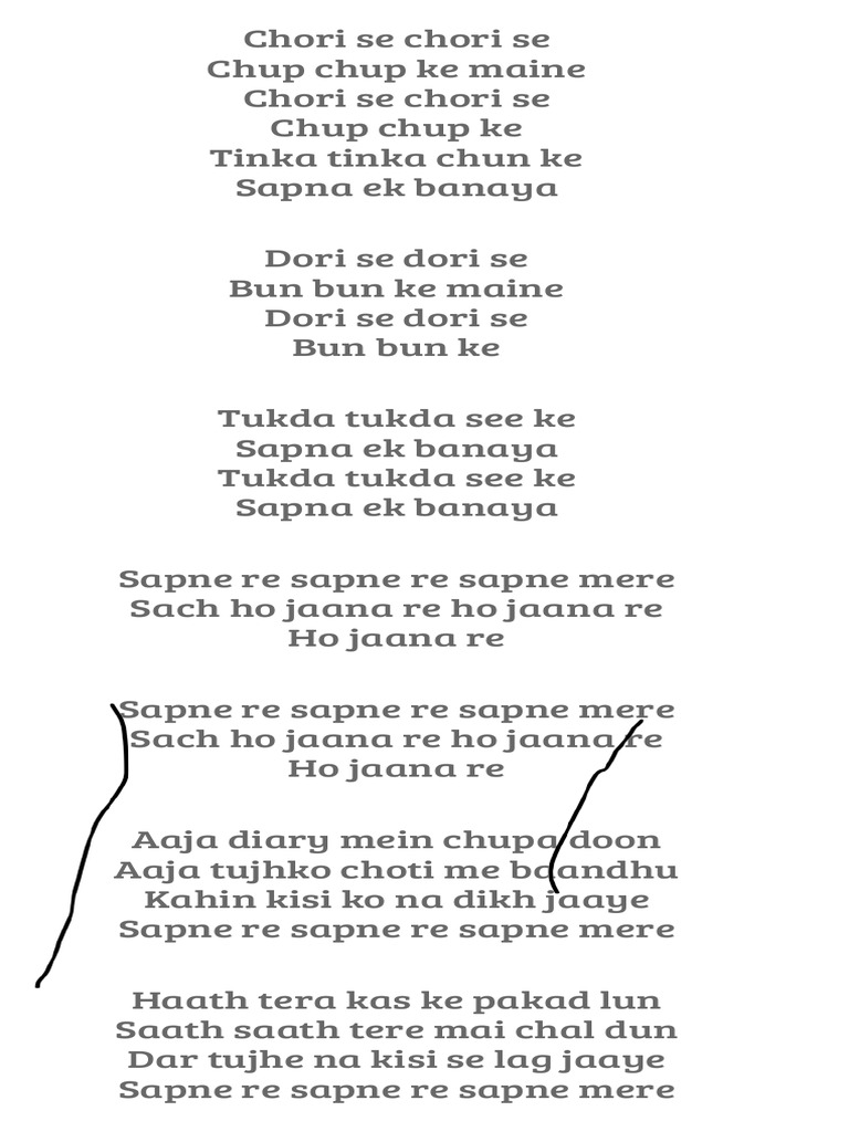 Sapne Re Lyrics from Secret Superstar | PDF