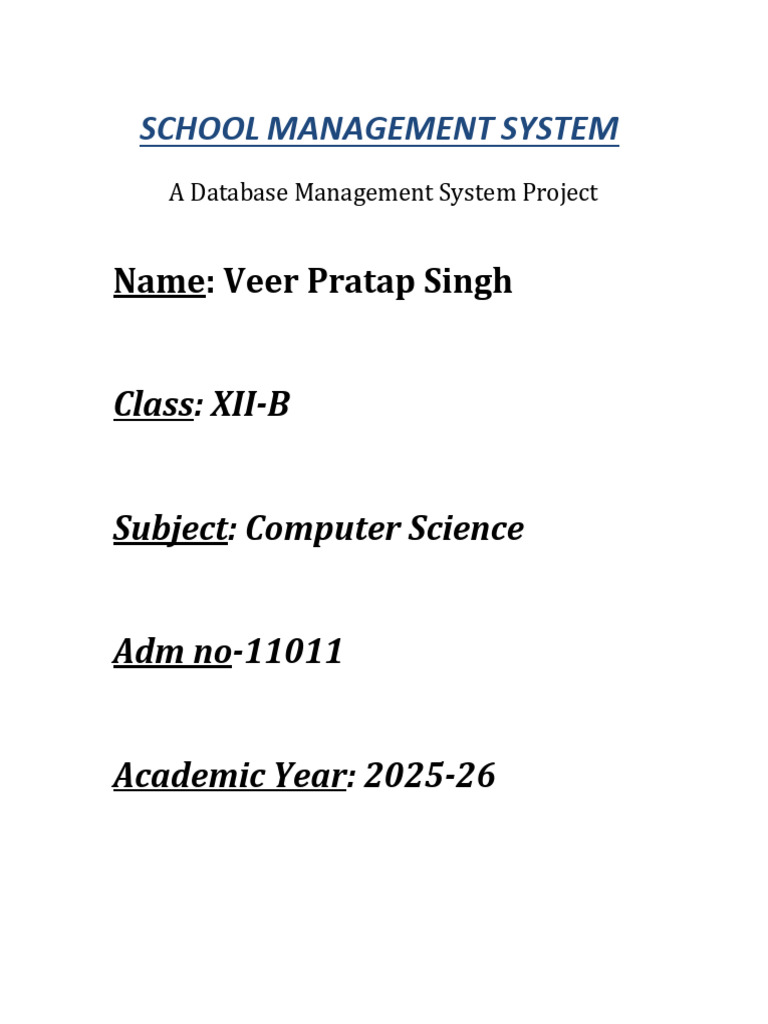 School Management System Project VEER | PDF | Sql | Python (Programming Language)