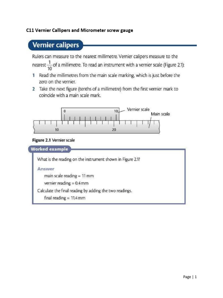 C11 Vernier Callipers and Micrometer Screw Gauge | PDF