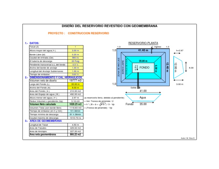 Hoja Calculo de Reservorio de Geomembrana | PDF | Hogar, jardinería y bricolaje