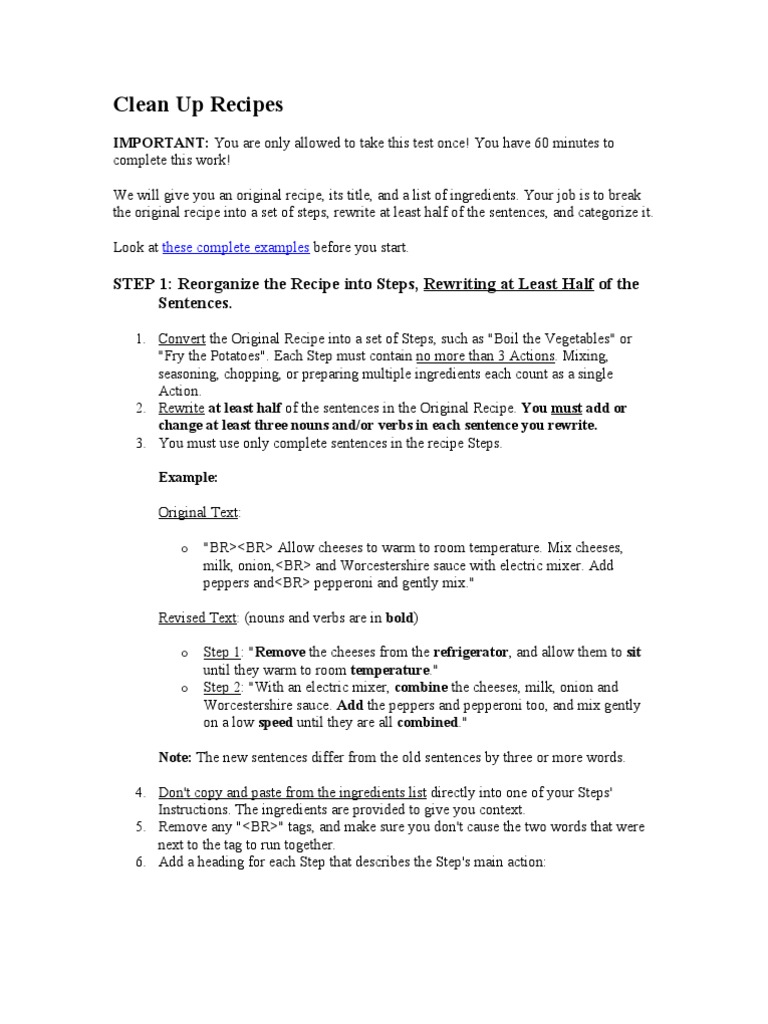 Clean Up Recipes: STEP 1: Reorganize The Recipe Into Steps, Rewriting ...