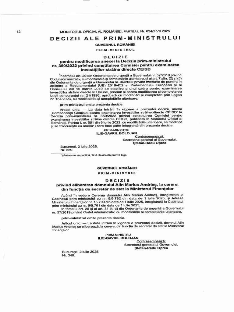 Decizie Premier Ilie Bolojan 02 07 2025 MF Secretizare Componenta CEISD ...