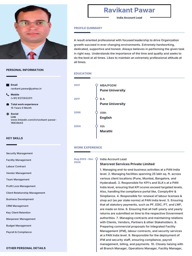 Resume Ravikant Pawar 11.02.2025 - Ravikant Pawar | PDF | Employment | Human Resources