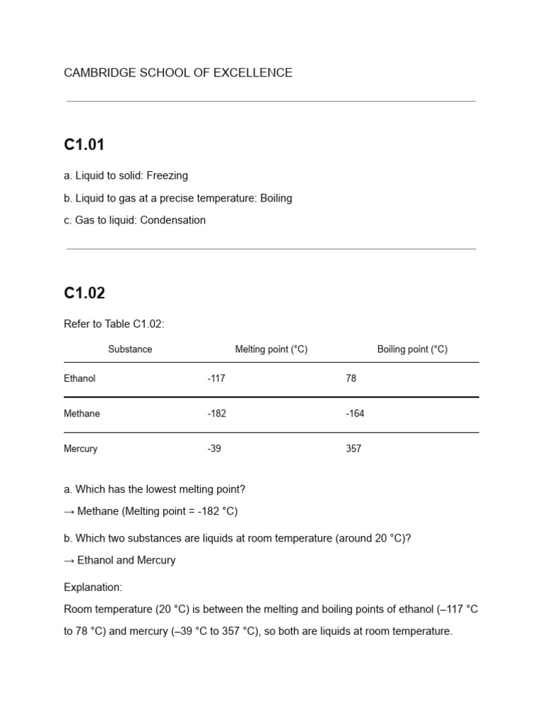 Grade 9 IGCSE CH 1 Exercise | PDF | Gases | Liquids