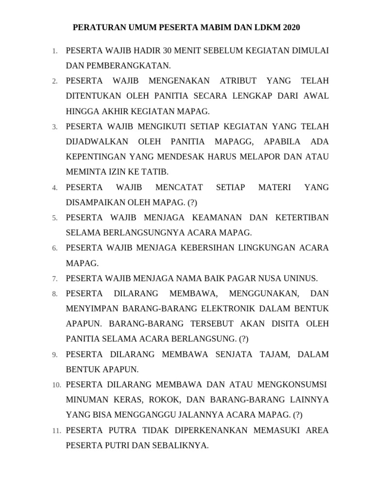 Aturan Peserta MABIM dan LDKM 2020 | PDF