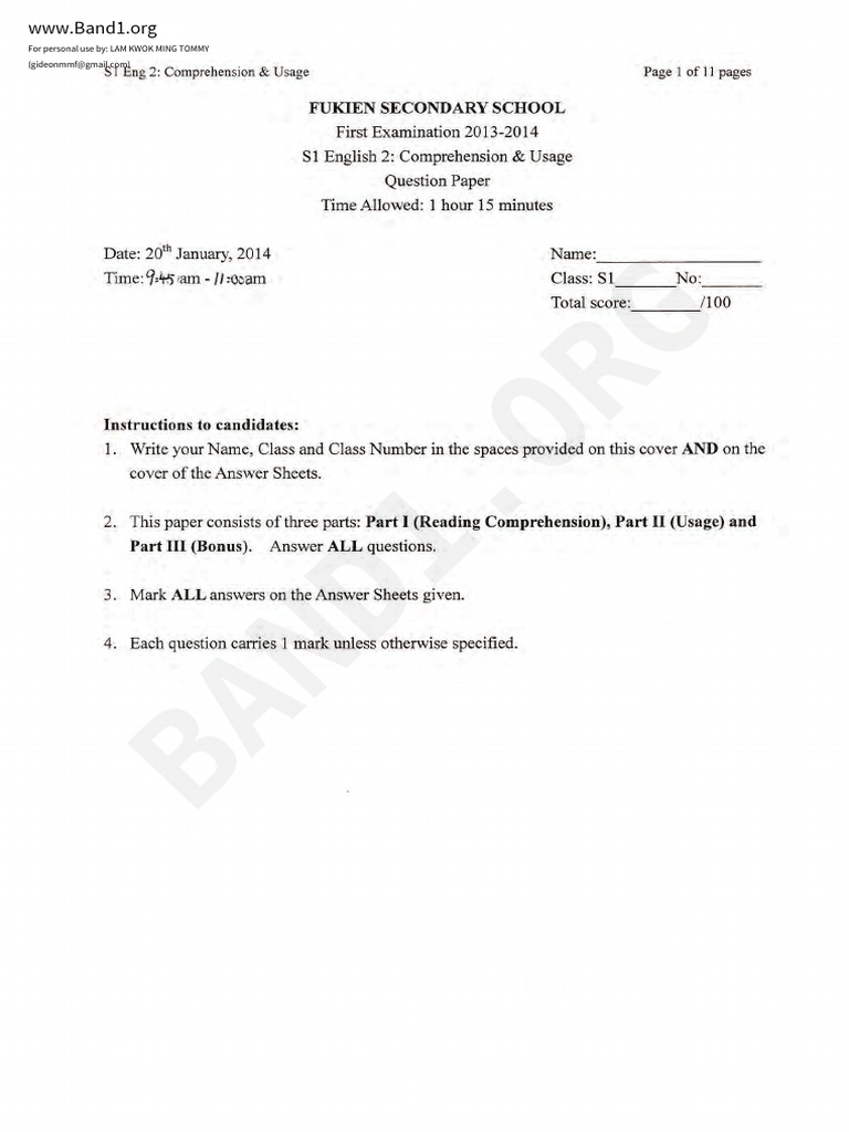 F1 - Fukien Exam Paper 1 | PDF