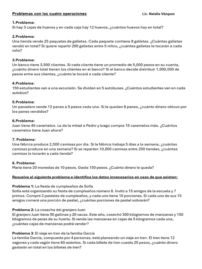 Problemas Con Las Cuatro Operaciones | PDF