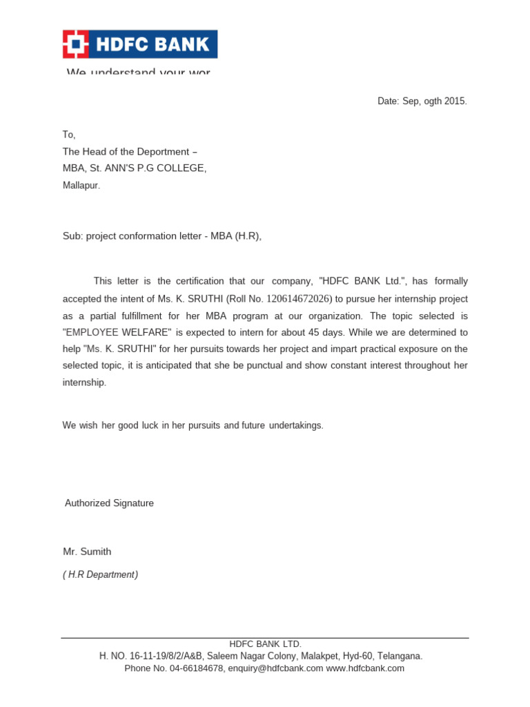 HDFC Bank Letter | PDF