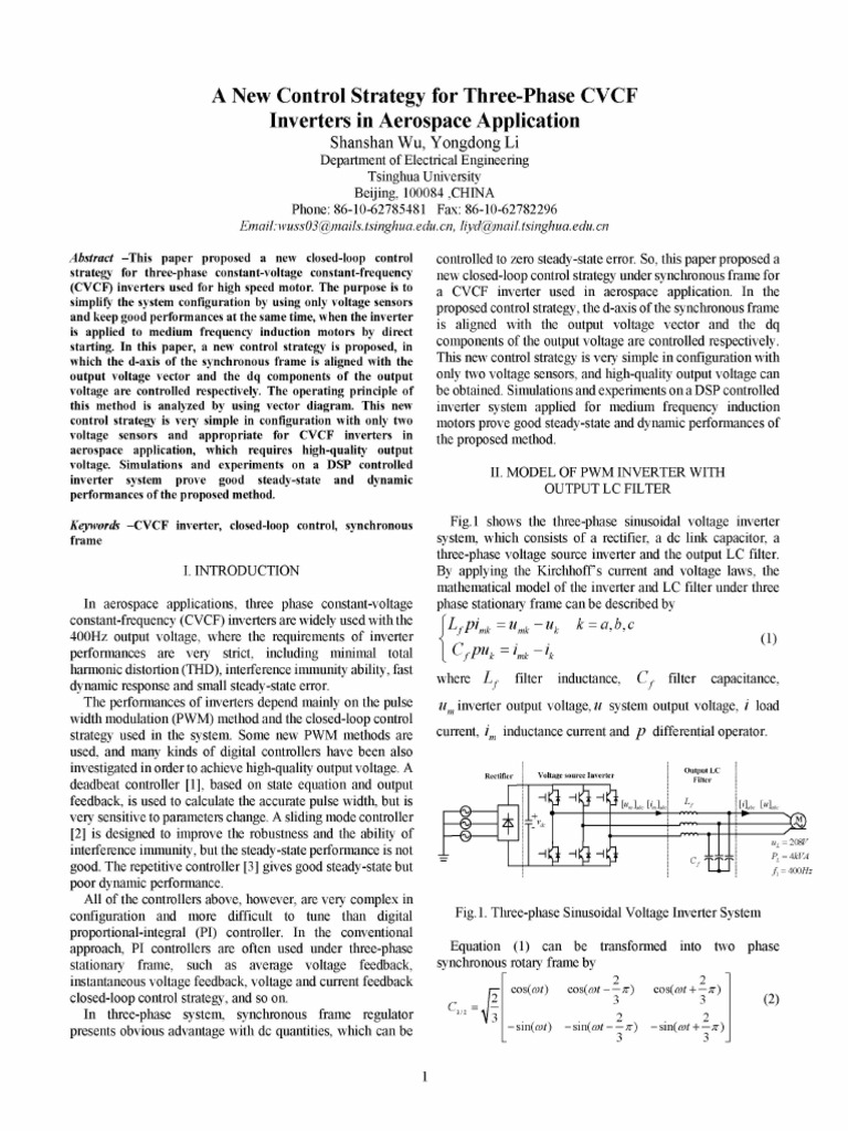 A New Control Strategy For Threephase CVCF Inverters in Aerospace | PDF | Power Inverter ...