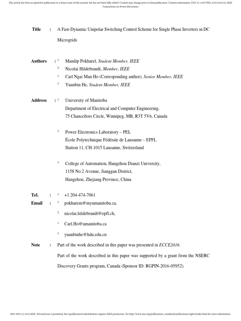 A Fast-Dynamic Unipolar Switching Control Scheme For Single Phase Inverters in DC Microgrids ...