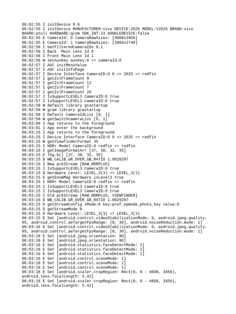 Vivo V2025 Camera Initialization Log | PDF