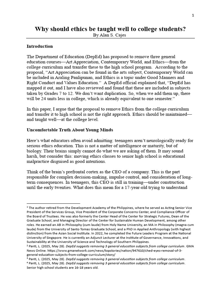 Why Ethics Should Be Taught For College Students Well | PDF ...