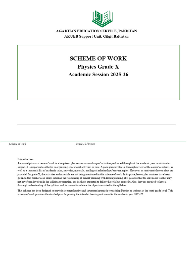 Physics Grade X SOW For 2025-26 | PDF | Sound | Waves