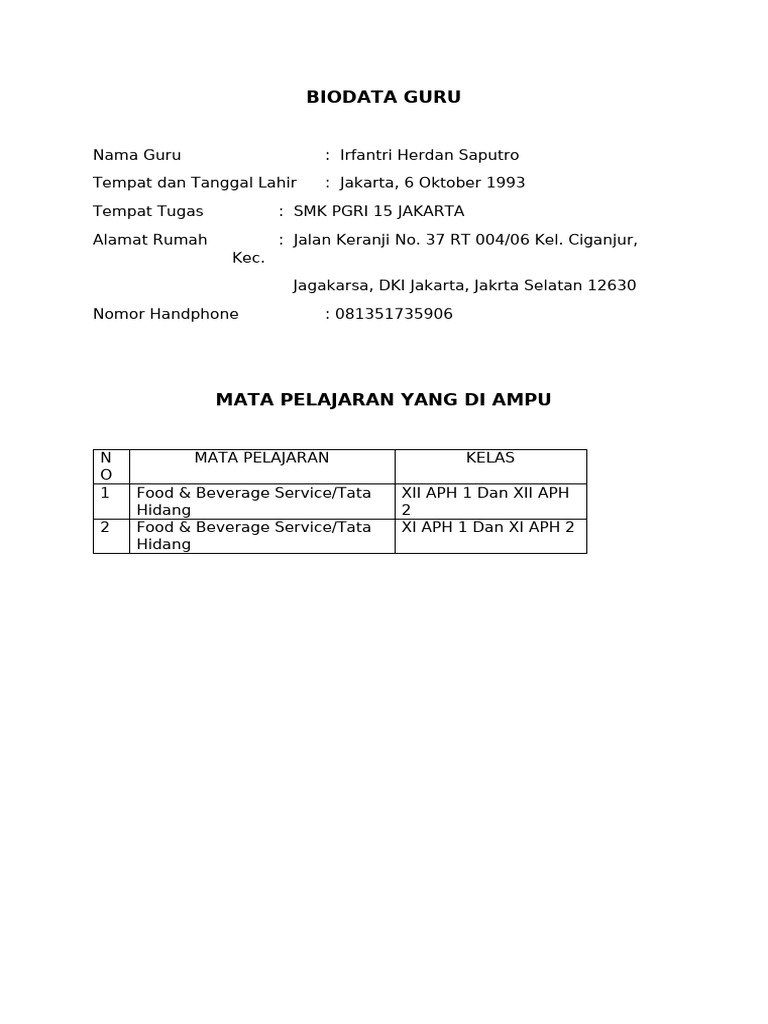Biodata Guru | PDF