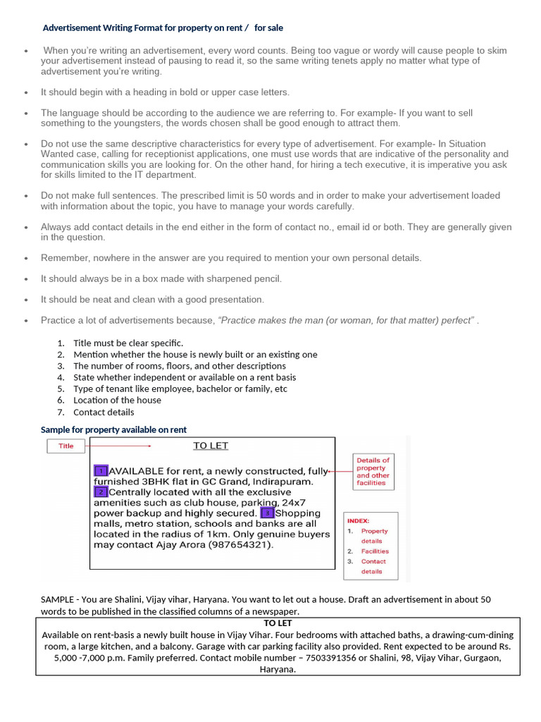 Advertisement Writing for Property Sales | PDF