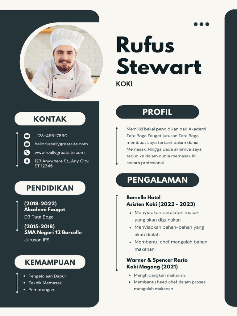 Putih & Hijau Tua Modern Koki Surat Lamaran Kerja | PDF