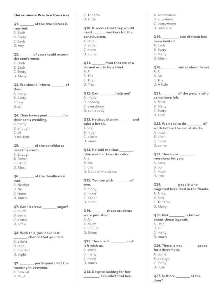 Determiners Practice Exercise | PDF