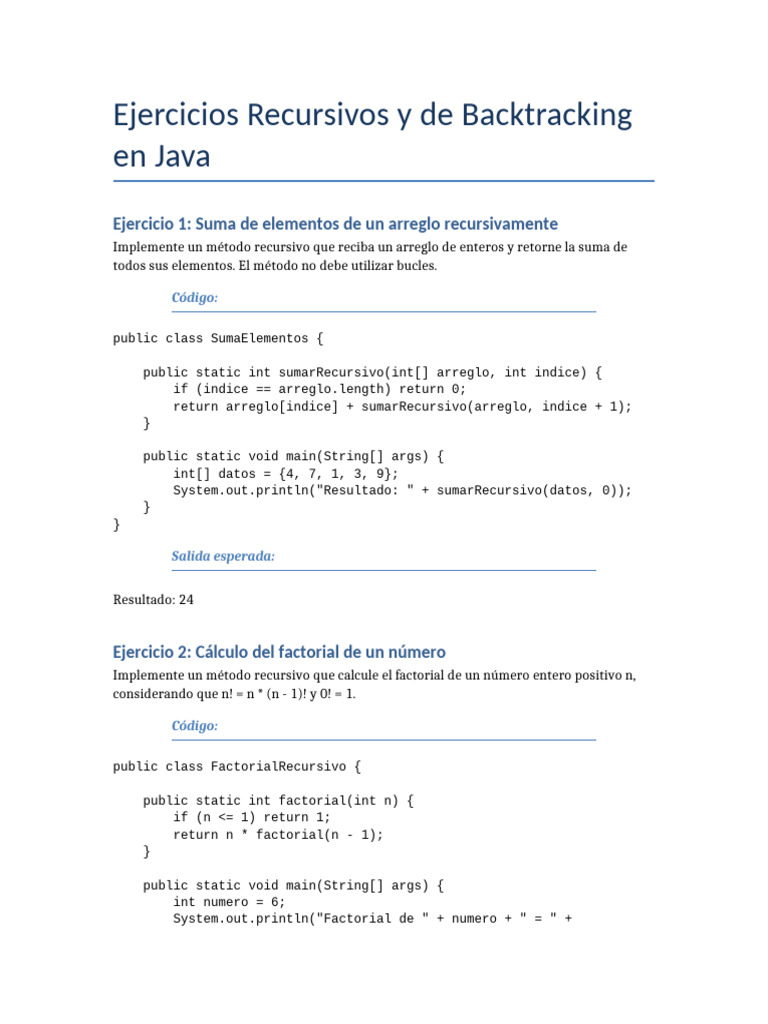 Ejercicios Recursivos y Backtracking Universitarios | PDF | Programación de computadoras ...